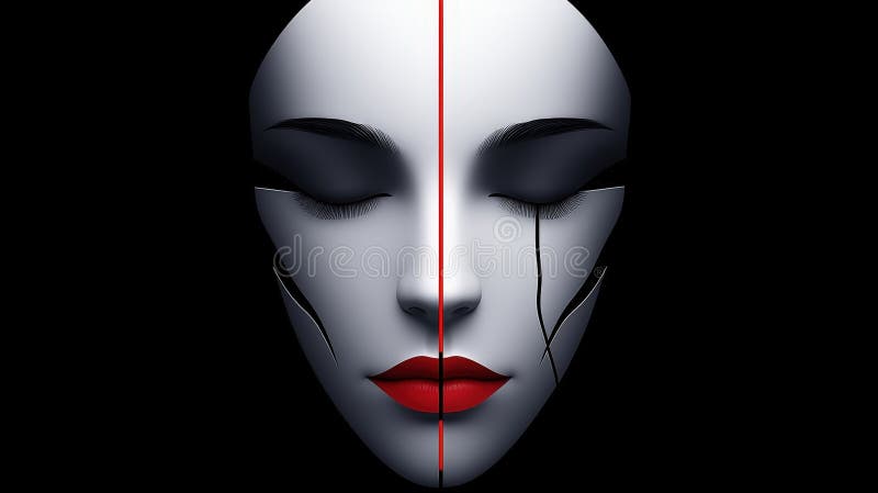 Abstract Artistic Representation of a Split Face with Dramatic Makeup ...