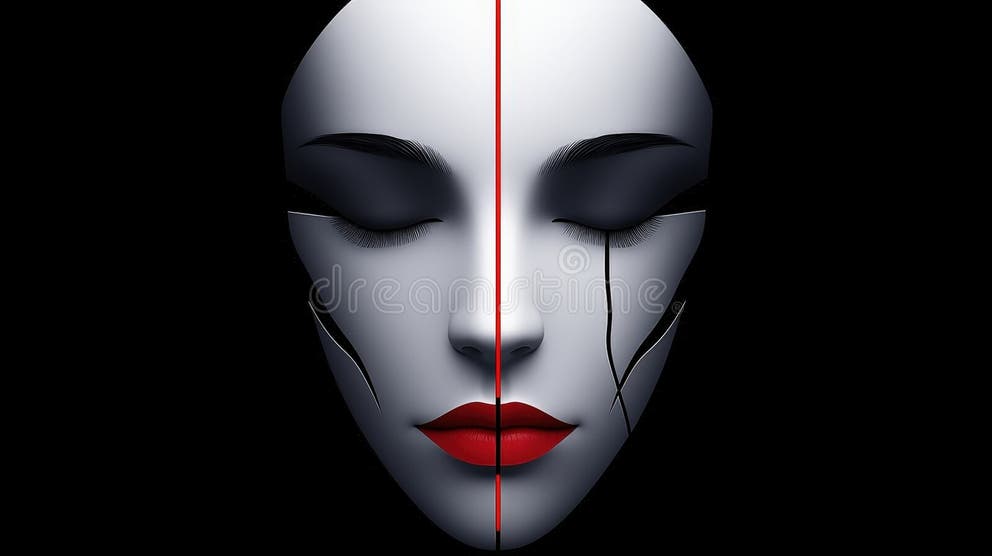 Abstract Artistic Representation of a Split Face with Dramatic Makeup ...