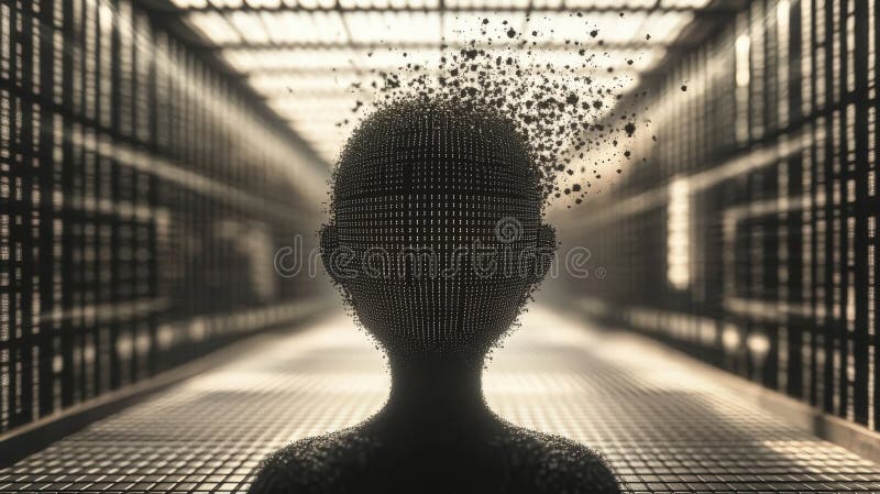Abstract Representation of a Digital Human Figure with Fragmented Head ...