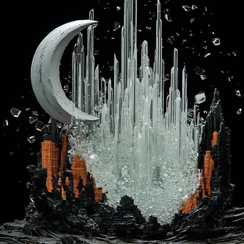 Abstract Crystal Landscape with a Crescent Moon. Stock Illustration ...