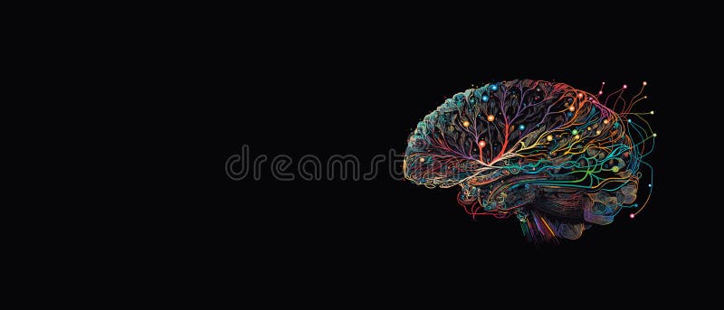 A Human Brain with Colorful Circuits in the Brain on Black Background ...