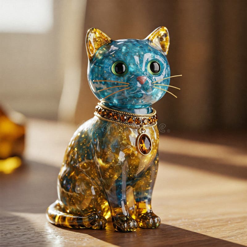 Elegant Crystal Cat Portrait with Diamond Collar and Golden Eyes Stock ...