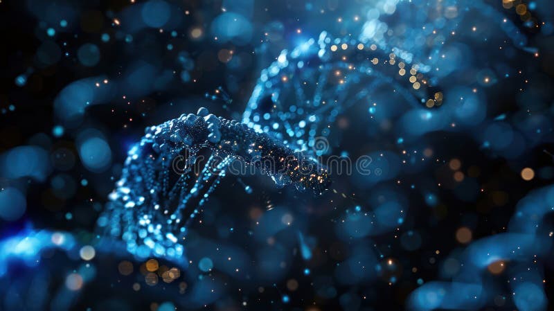 Blue DNA Strand on Black Background - Science and Genetics Concept ...