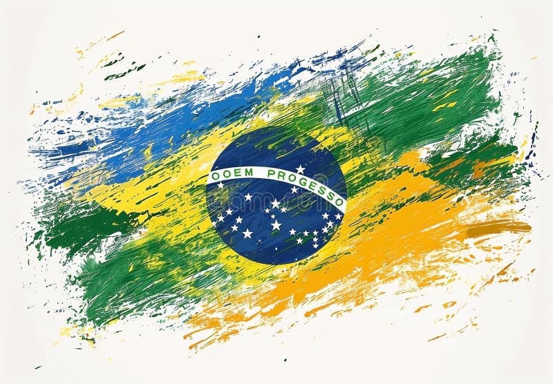 Vibrant Brazilian Flag Painted with Artistic Brush Strokes on White ...