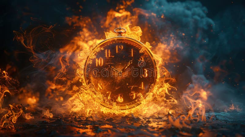 Burning Time: Clock on Fire Concept with Smoke and Flames Stock ...