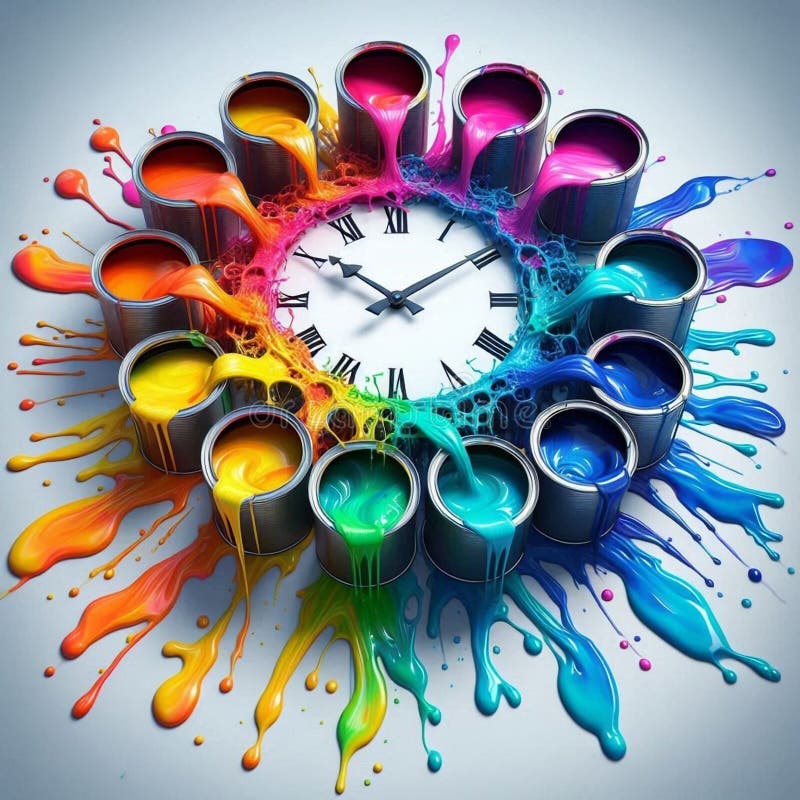 Creative Paint Clock: Abstract Time Art with Pouring Colors Stock ...