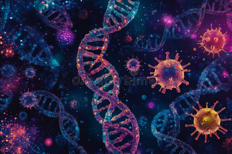 Vibrant DNA and Virus Illustration Stock Illustration - Illustration of ...