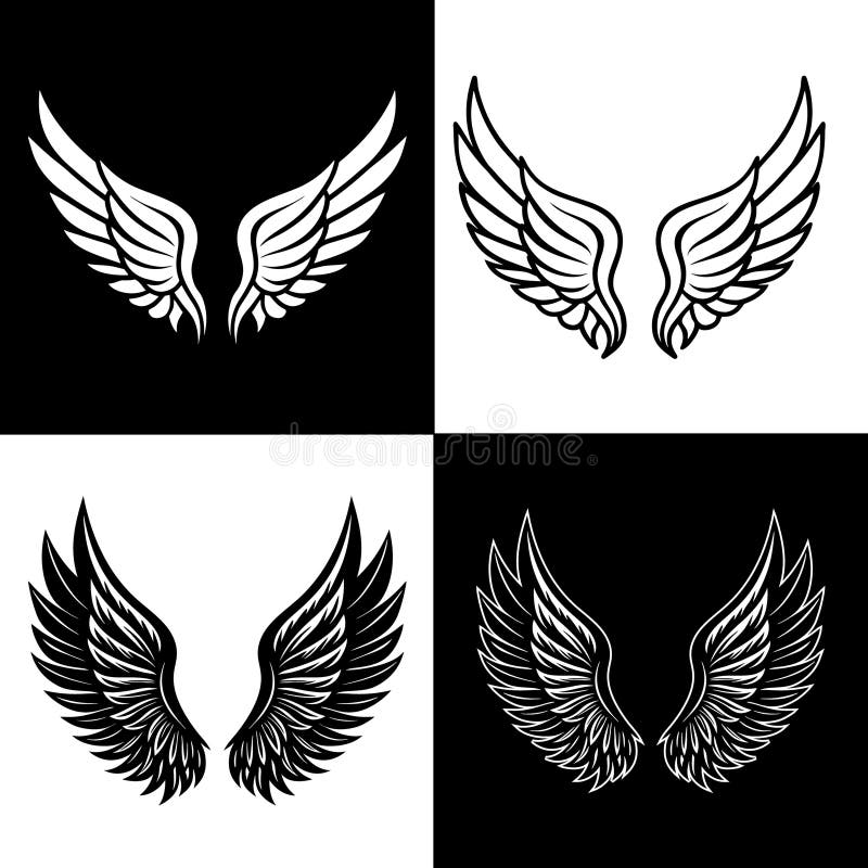Monochrome Angel Wings Vector Set - Black and White Illustration Stock Vector - Illustration of ...