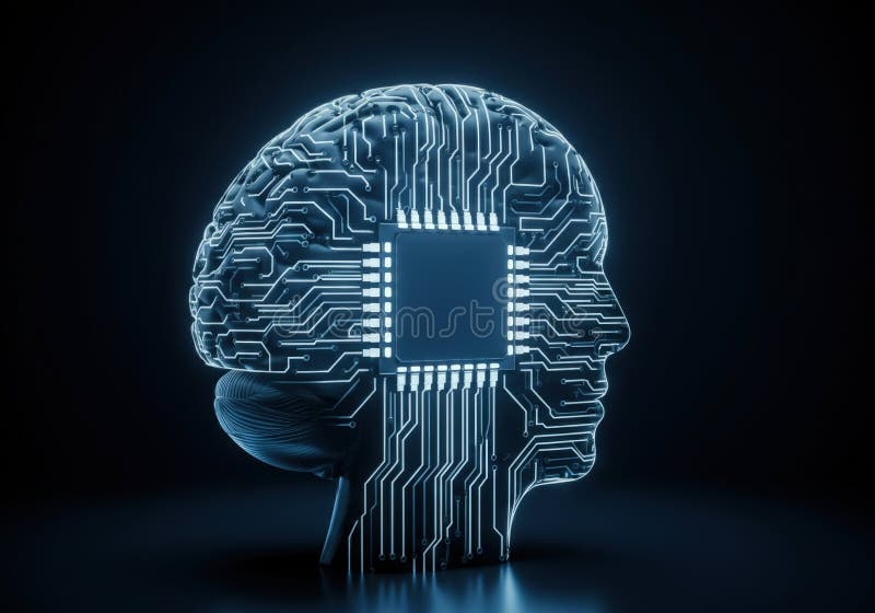 Futuristic Brain Design with a Microchip, Symbolizing Artificial ...