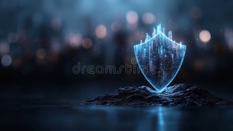 Illuminating Cybersecurity: a Stunning Glowing Blue Shield Against the ...