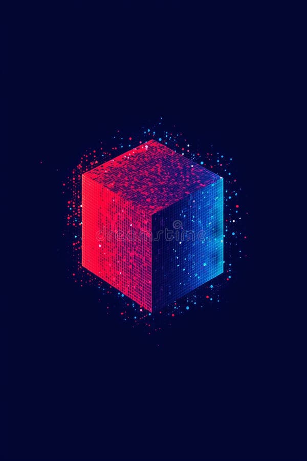 A Vibrant, Digital Cube with a Blend of Red and Blue Colors on a Dark ...