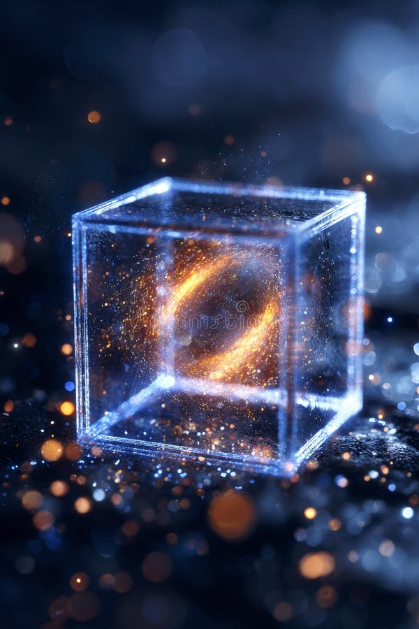 Ethereal Glowing Cube in a Mystical and Vibrant Cosmic Setting Stock ...
