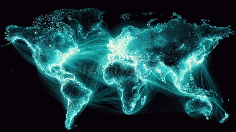 This Striking Image Features a Glowing World Map with Lines Connecting ...