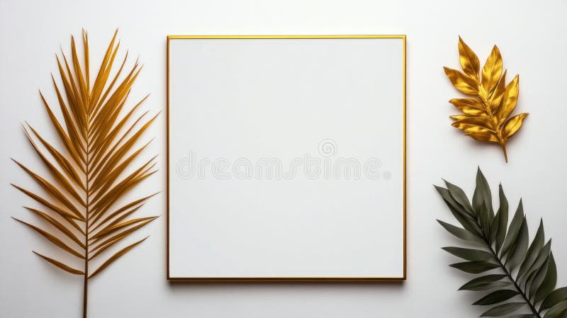 Gold Rectangular Frame on White Background - Minimalist Design Stock ...