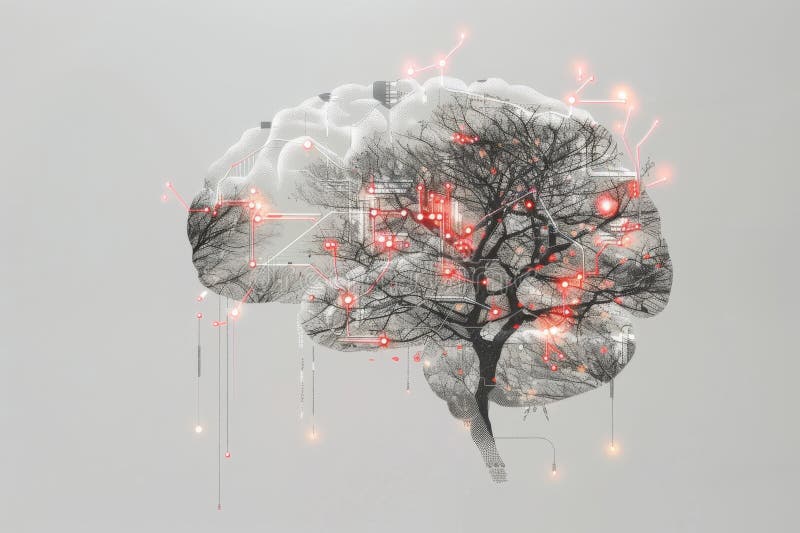 Innovative Brain Design with Circuits and Tree Imagery Representing AI ...