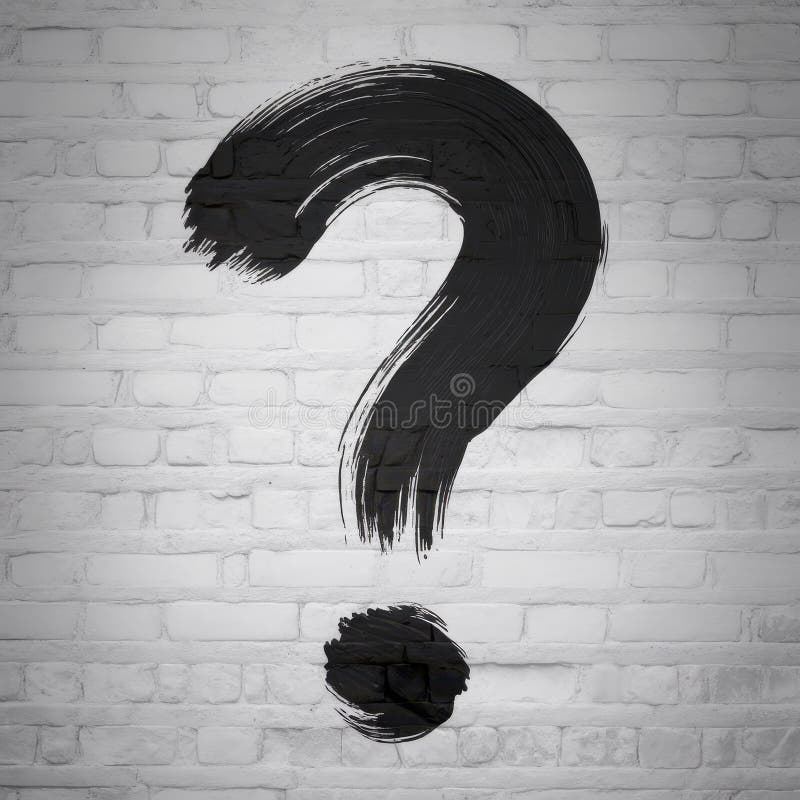 Bold Black Question Mark on a Textured White Brick Wall. Stock ...
