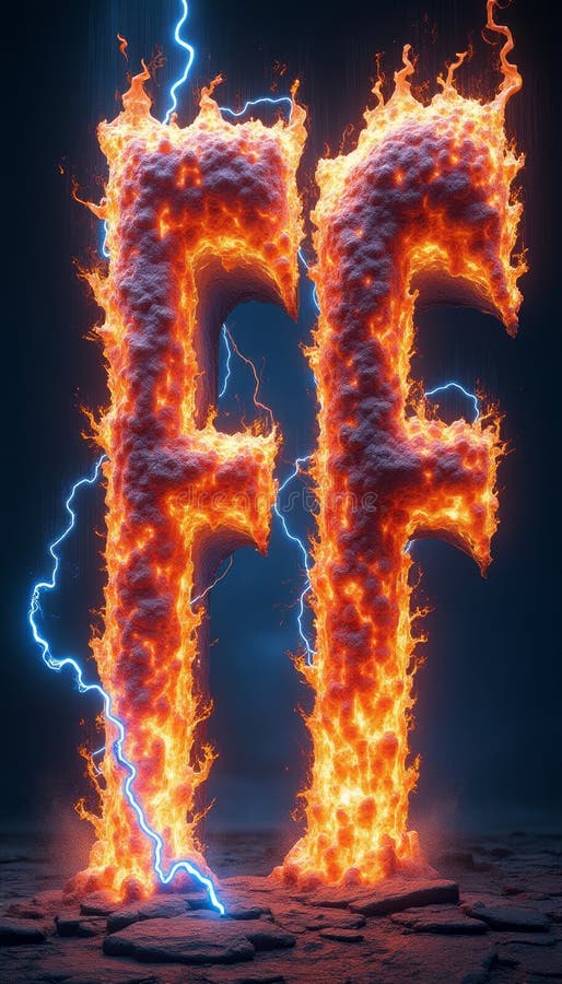 Fiery Letters FF Engulfed in Flames with Electric Sparks Stock Photo ...