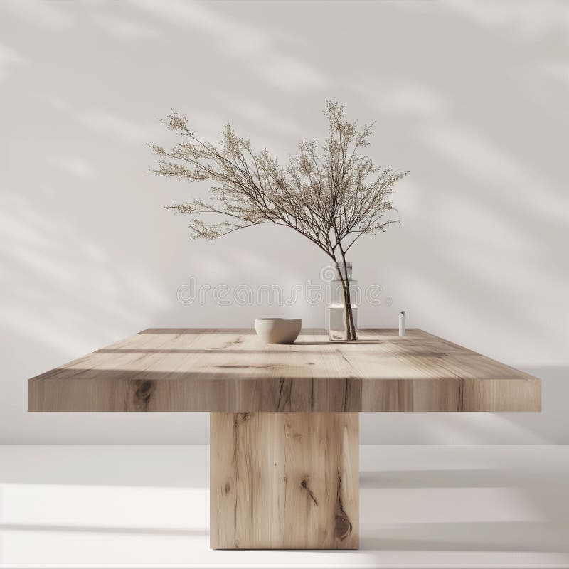 A Minimalist Wooden Table Adorned with a Simple Vase and Decorative ...