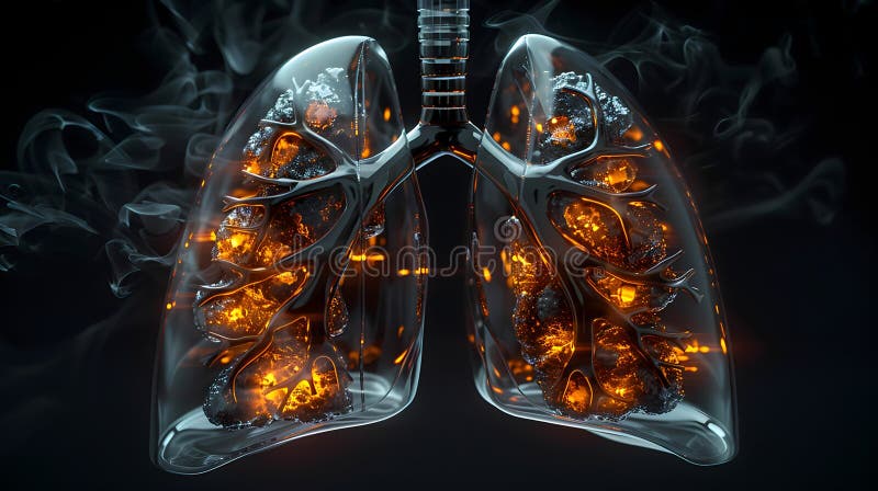 Neon Human Lungs Representation with Orange Light Stock Image - Image ...