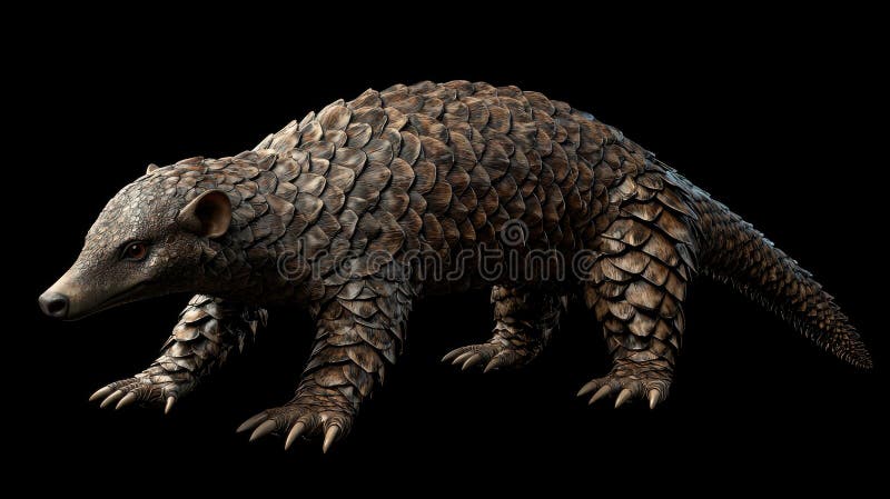 Detailed Representation of a Pangolin on a Black Background Stock ...