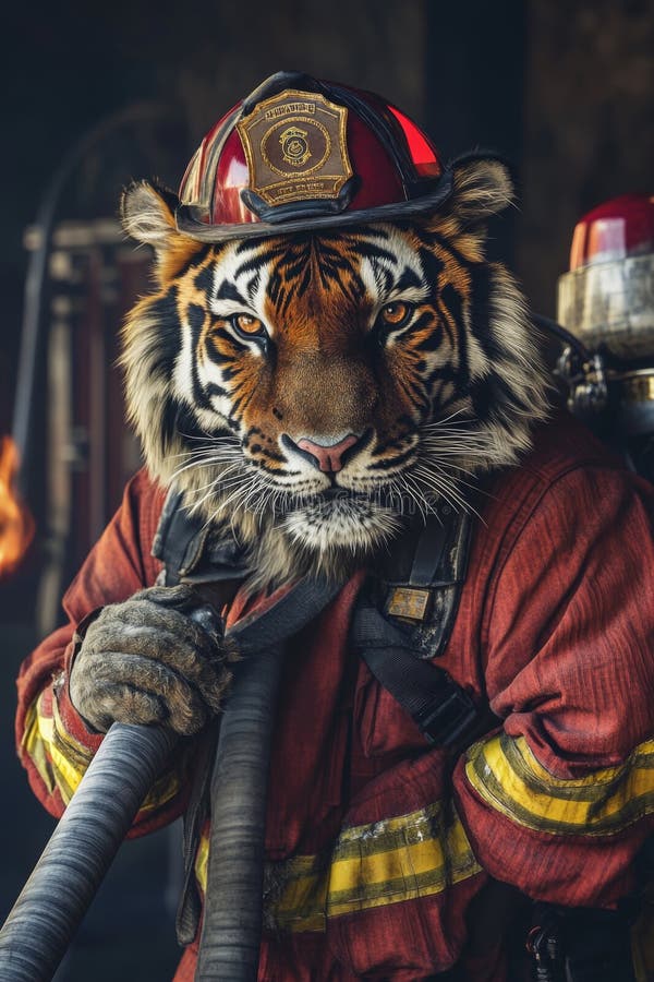 Fierce Tiger Firefighter in Action Stock Illustration - Illustration of ...