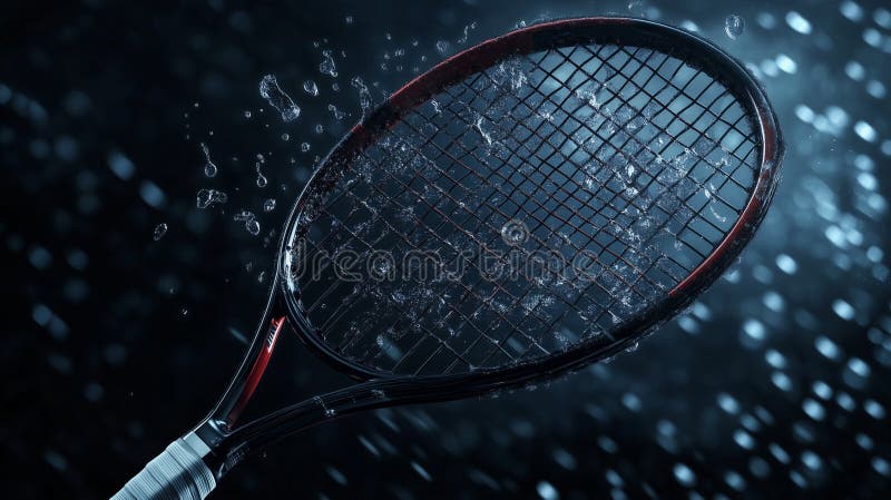 Tennis Racket and Water Splash in Captivating Dark Setting Stock Photo ...