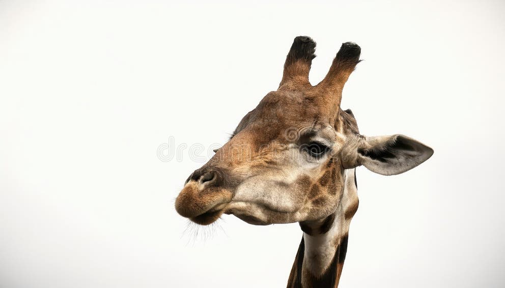 Majestic Giraffe Flips Its Long Neck Upside Down Against a Blank Canvas ...
