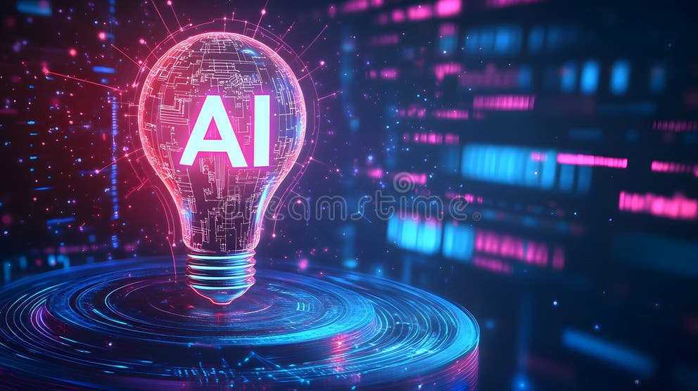 AI Light Bulb Idea on Futuristic Platform Stock Illustration ...