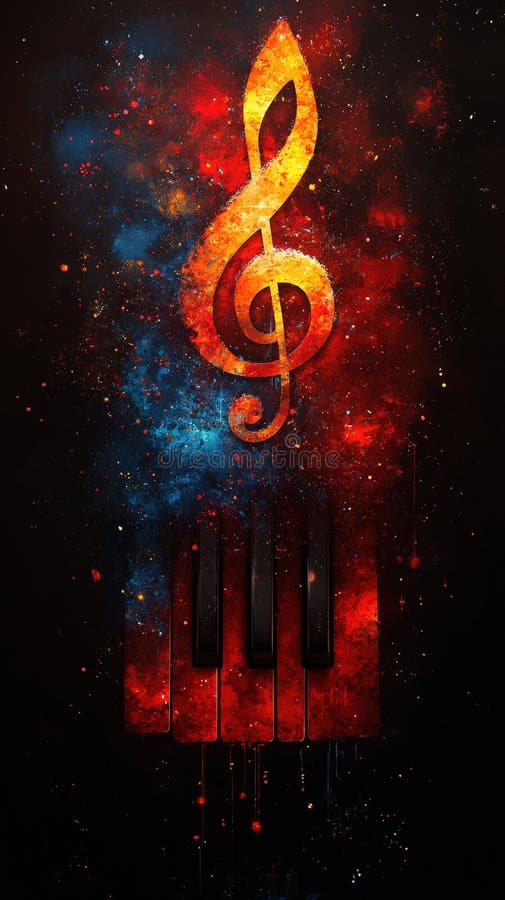 Golden Treble Clef with Abstract Piano Keys on Dramatic Background ...