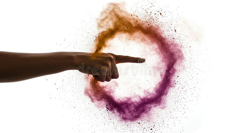 Hand Pointing at Burst of Colorful Powder Stock Illustration ...