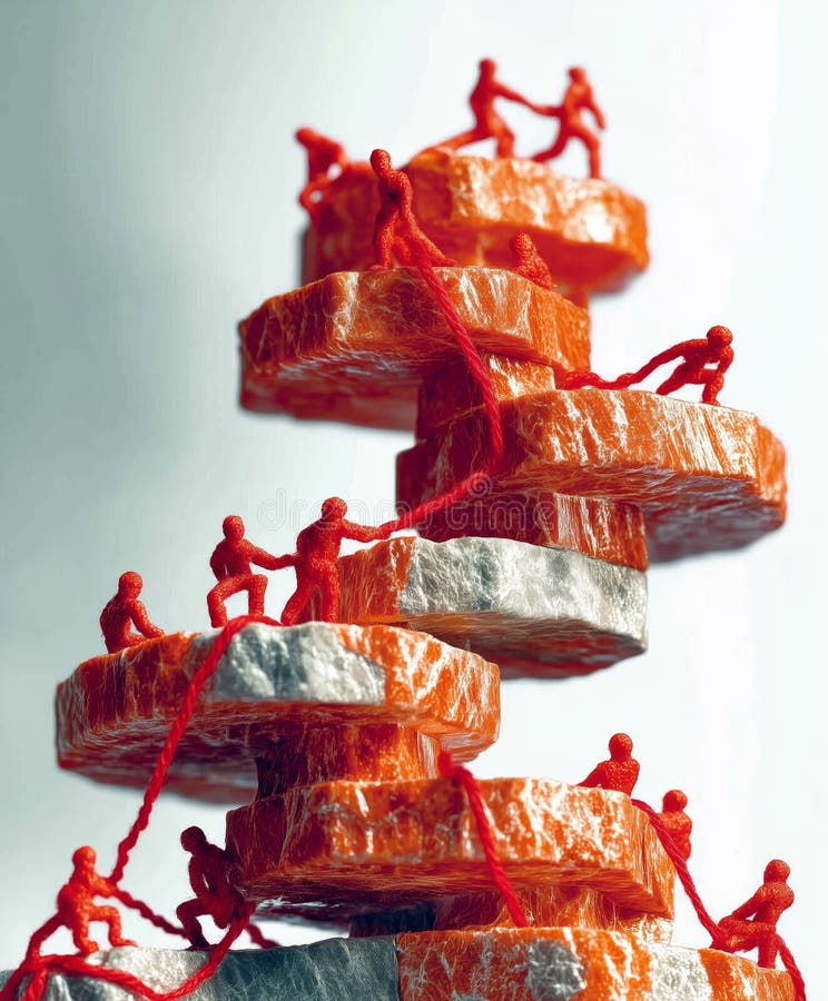 Miniature Figures Pulling Together in a Vibrant, Creative Teamwork ...
