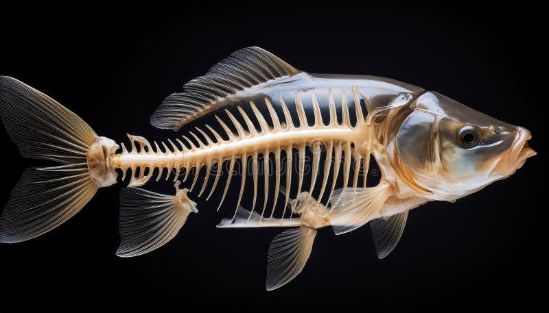Isolated Skeleton of a Carp Fish Against a Black Background Exquisite ...