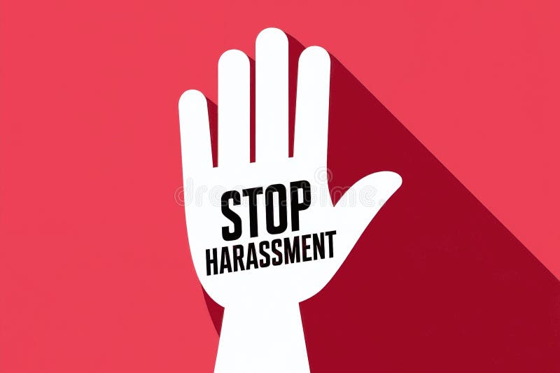 Silhouette of a Hand with Stop Harassment Text on a Bold Red Background ...
