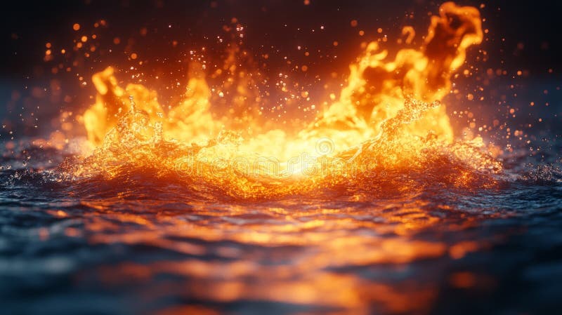 Fiery Explosion Above Rippling Water Captured in Dramatic Light Stock ...