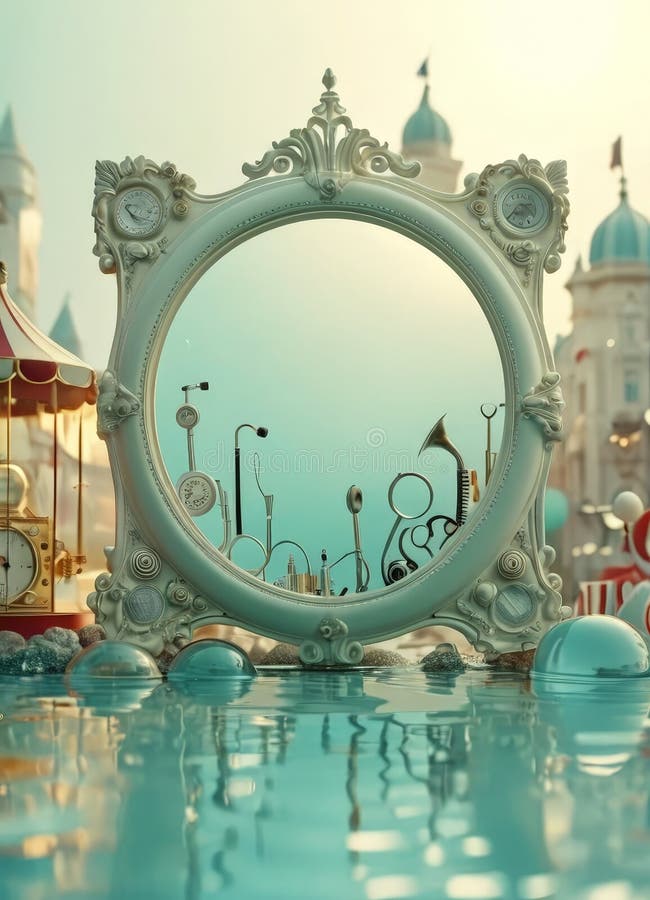 Mirror with Clock and on it Stock Illustration - Illustration of ...