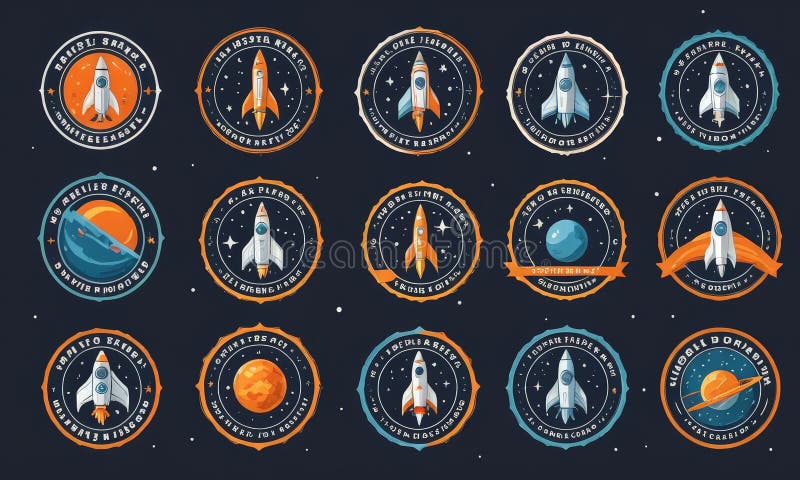Set Space Badges and Emblems Stock Illustration - Illustration of ...