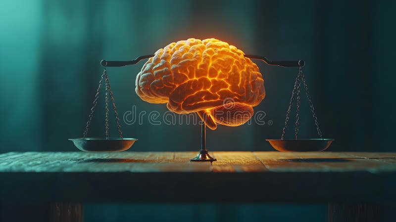 Glowing Brain on Balance Scale Symbolizing Health Stock Illustration ...