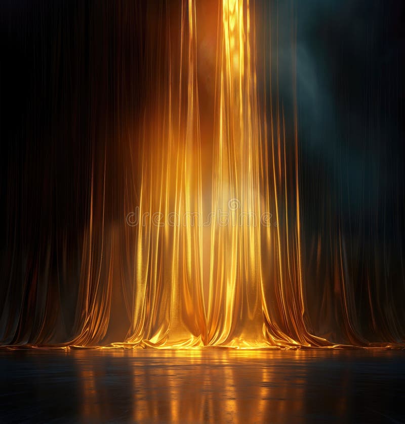 Golden Stage Curtains with Dramatic Lighting Stock Illustration ...