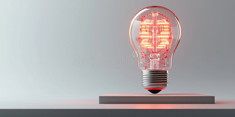 Glowing Red Filament Light Bulb on Platform Innovation Ideas Technology ...