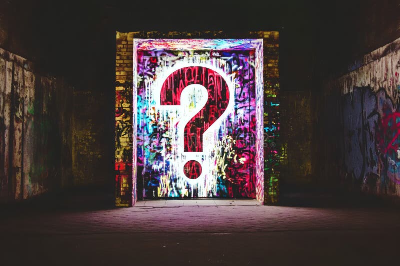 Graffiti on the Walls of an Abandoned Building with a Question Mark ...