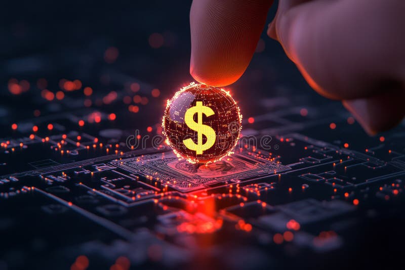 Digital Payment Concept: Hand Touching Glowing Binary Sphere with ...