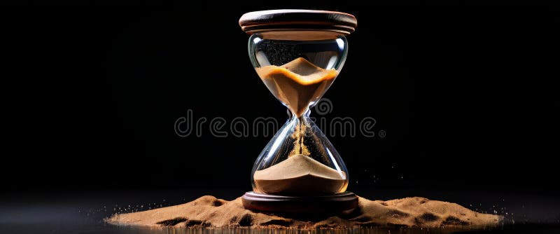 Hourglass with Flowing Sand on Dark Background Stock Image - Image of ...