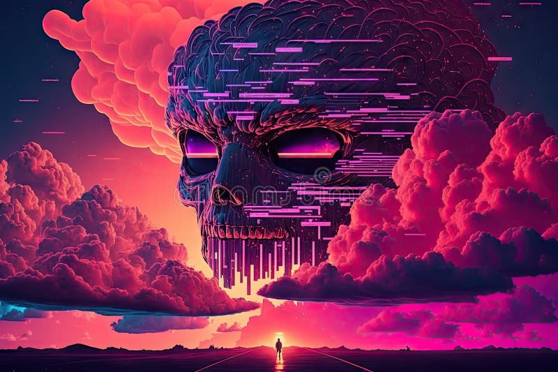 Human Skull on a Background of the Sky Stock Illustration ...