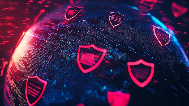 Visualizing a Secure Digital World Cybersecurity Icons on a Global ...