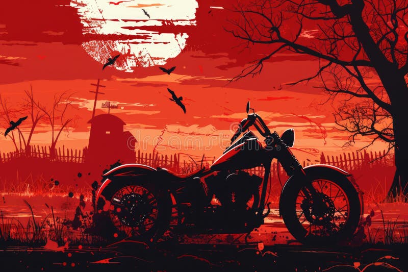 A Striking Image of a Motorcycle Under the Full Moon. Suitable for ...