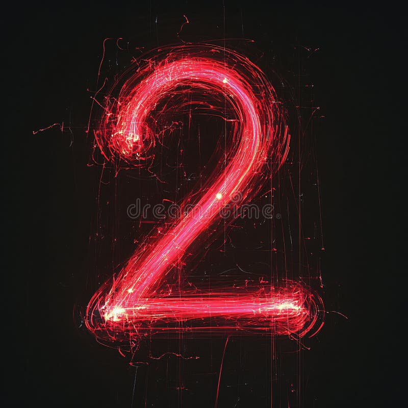 Abstract Red Light Trails Forming Number Two Glowing Digit Two Fiery ...