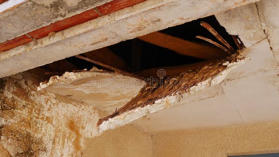 Partially Collapsed Ceiling with Cracks and Structural Damage Stock ...