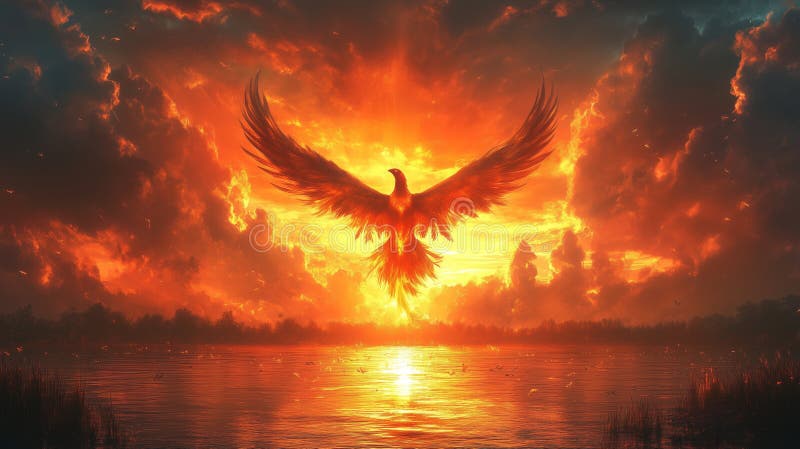 Striking Image of Phoenix Firebird Rising into Sky in Rays Stock Photo ...