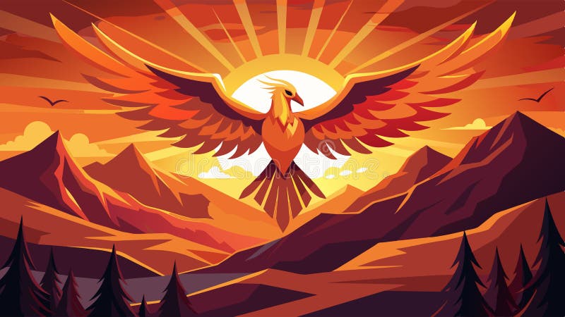 Striking Image of Phoenix Firebird Rising into Sky in Rays of Setting ...