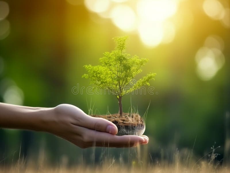A Tree Grows on Hand, Forest Conservation Concept Stock Illustration ...